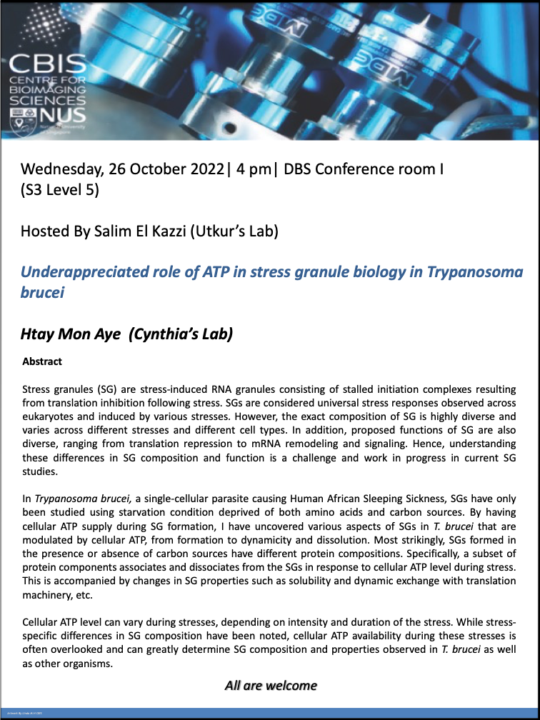 CBIS Seminar: Underappreciated role of ATP in stress granule biology in ...