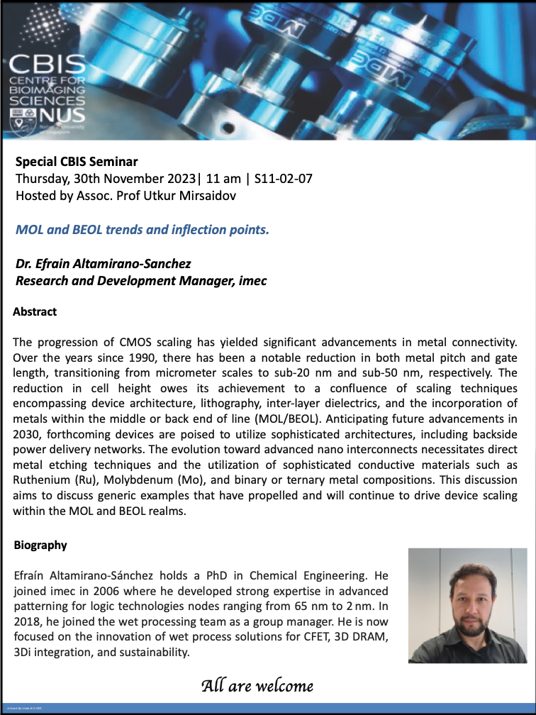 CBIS Special Seminar: MOL and BEOL trends and inflection points - NUS Biological Sciences | NUS ...